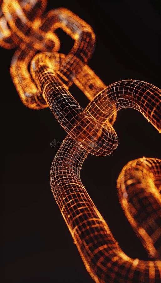 Realistic 3d Wireframe Model of a Chain with Orange Highlights on a ...
