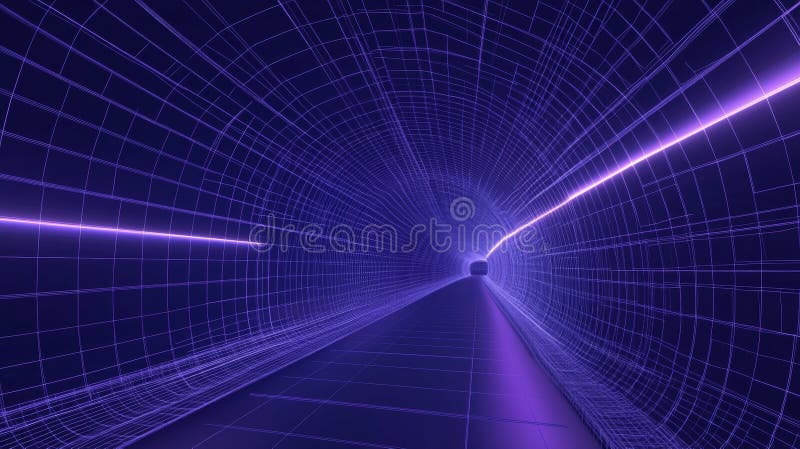 Realistic 3d Wireframe Tunnel with Perspective Grid Background in ...