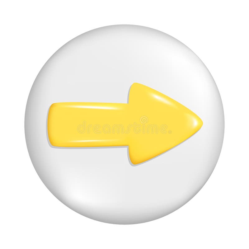 Realistic 3d Yellow Arrow on Gray Round Button. Cartoon Plastic Glossy ...