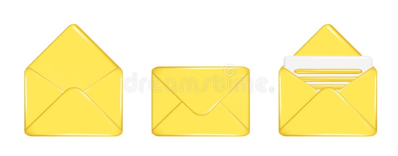Realistic 3d Yellow Sealed Mail Envelope, Open Mail Envelope and Postal ...