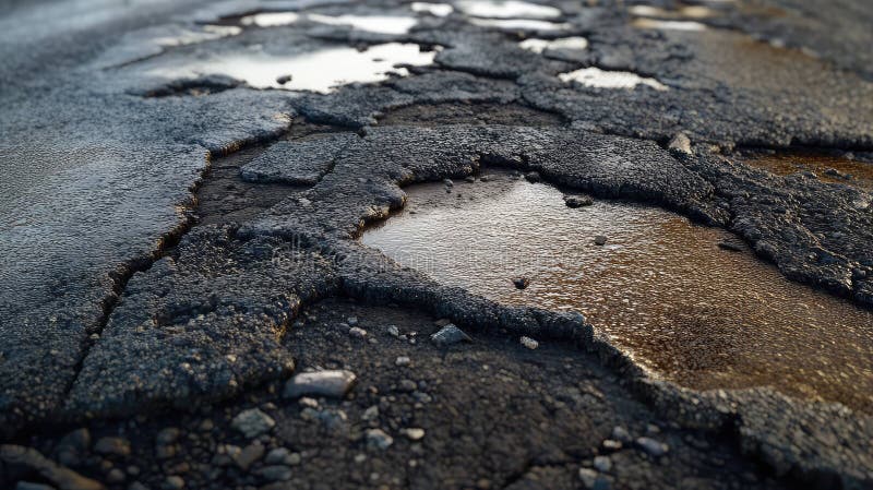 Realistic damaged road stock illustration. Illustration of erosion ...