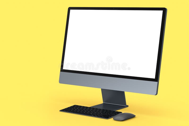 Realistic Dark Grey Computer Screen Display with Keyboard and Mouse on ...