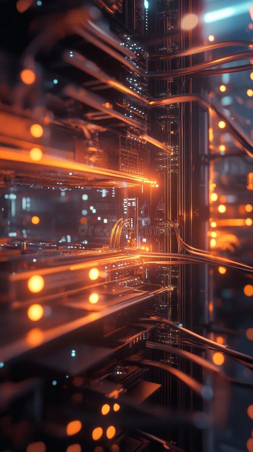 Realistic Data Network Connection with Warm Orange Glow for Technology ...