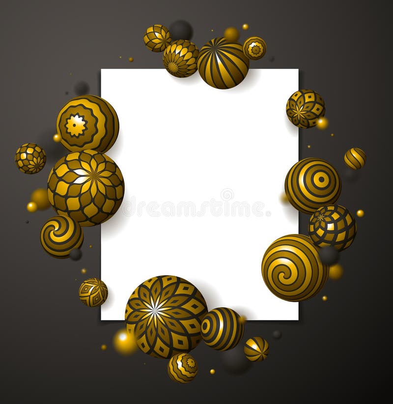 Realistic Decorated Gold Spheres Vector Illustration with Blank Paper ...