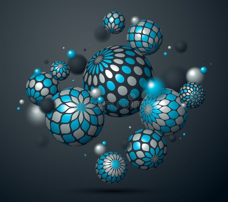Decorated Spheres Vector Illustrations Set, Abstract Beautiful Balls ...