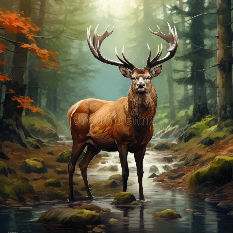 Realistic Deer Coloring Pages: Stunning Scenery and Flora Stock ...
