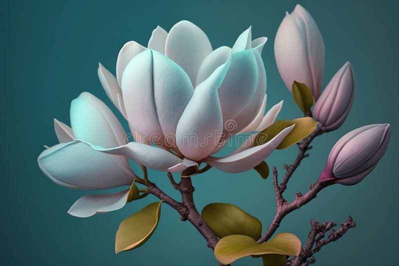 Realistic Delicate Blue Magnolia. Beautiful Spring Flower Stock ...