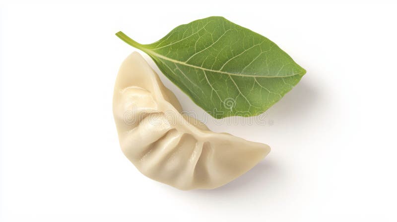 Realistic Delicate Dumpling with Leaf on White Background for Culinary ...