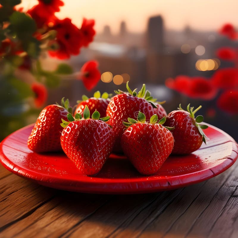 Realistic Delicious Fresh Strawberry on a Plate Stock Photo - Image of ...