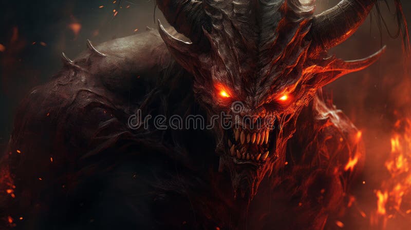 Realistic Demon Face in Fire: Hyper-detailed Dragon Art Stock ...