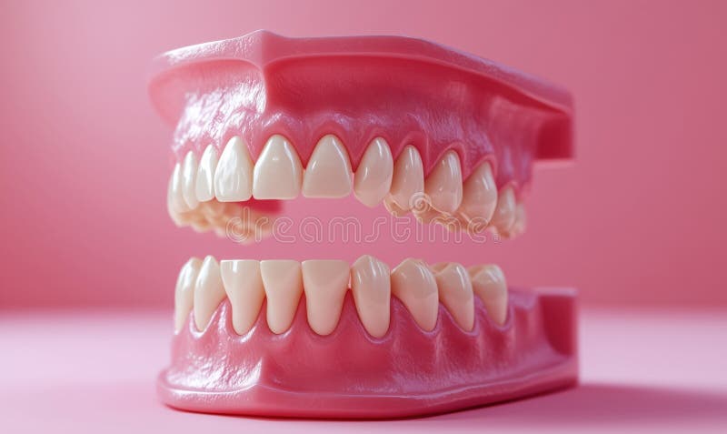 Realistic Dental Model Showcasing Upper and Lower Teeth on Pink ...
