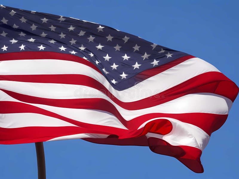 Realistic Depiction of the American Flag Waving in the Sky Stock ...
