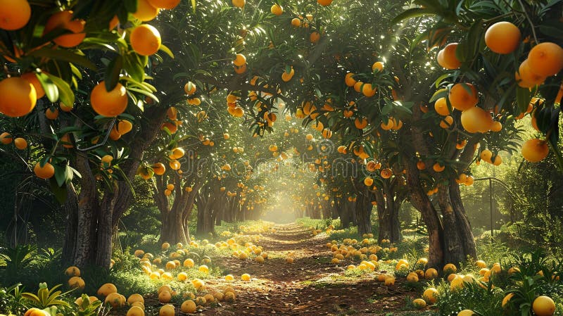 Realistic Depiction of a Citrus Grove, Where Lemons and Oranges Thrive ...