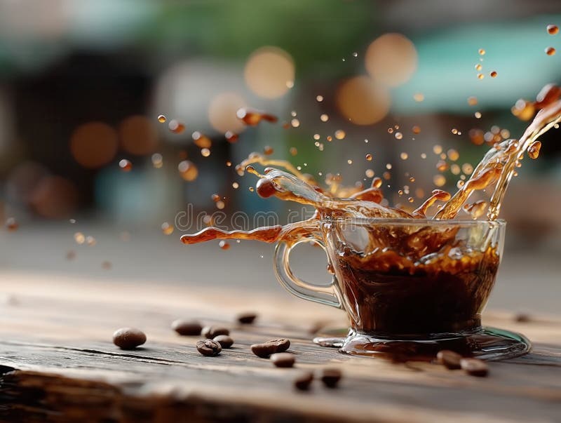 A Realistic Depiction of Coffee Spilling from a Cup Onto a Table Stock ...