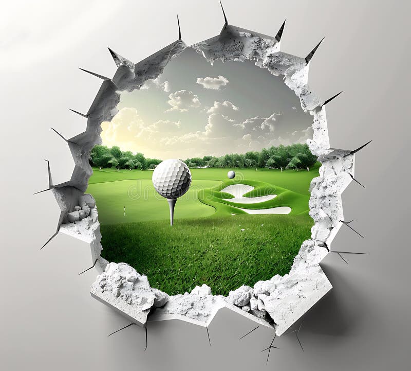 A Realistic Depiction of a Golf Scene Visible through a Jagged Break in ...