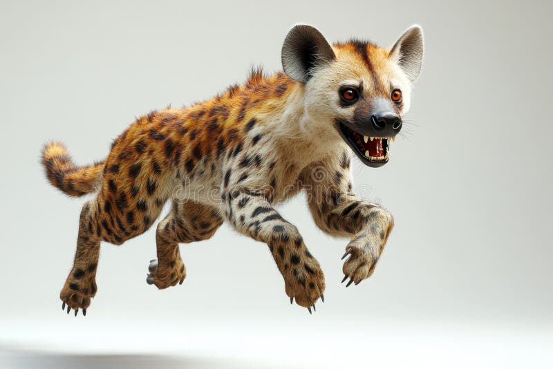 Realistic Depiction of a Hyena in Mid-leap Showcasing Its Unique Coat ...