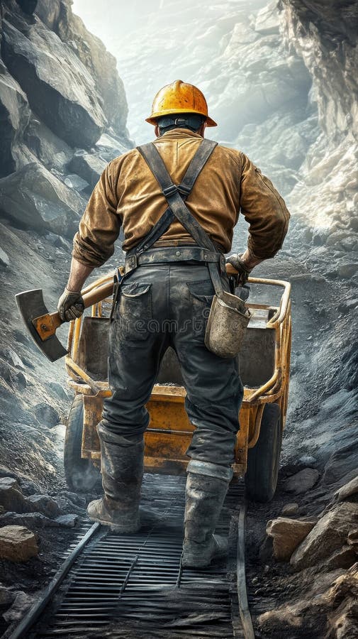 Realistic Depiction of a Miner from the Back, Using a Pickaxe with ...