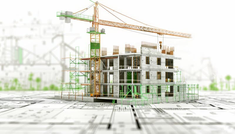 Realistic Depiction of Modern Building Construction with Cranes and ...