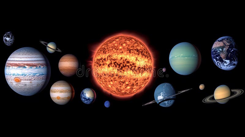 Realistic Depiction of Solar System Featuring Sun and Planets ...