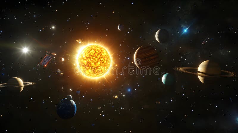 Realistic Depiction of Solar System Featuring Sun and Planets ...