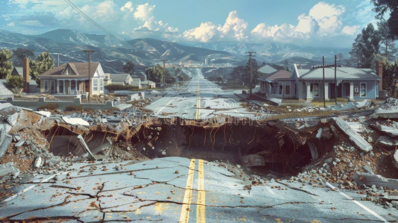 Realistic Depiction of a Suburban Street Split by an Earthquake ...