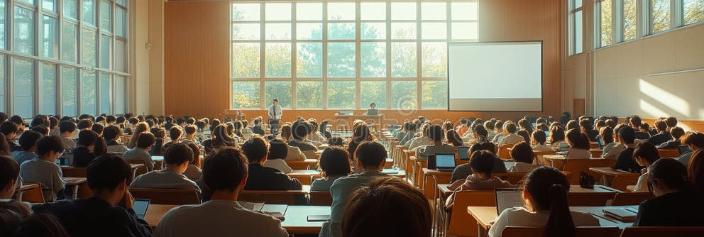 A Realistic Depiction of a University Lecture Hall, with Students ...