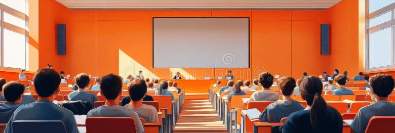 A Realistic Depiction of a University Lecture Hall, with Students ...