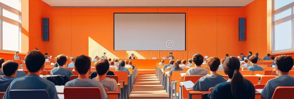 A Realistic Depiction of a University Lecture Hall, with Students ...