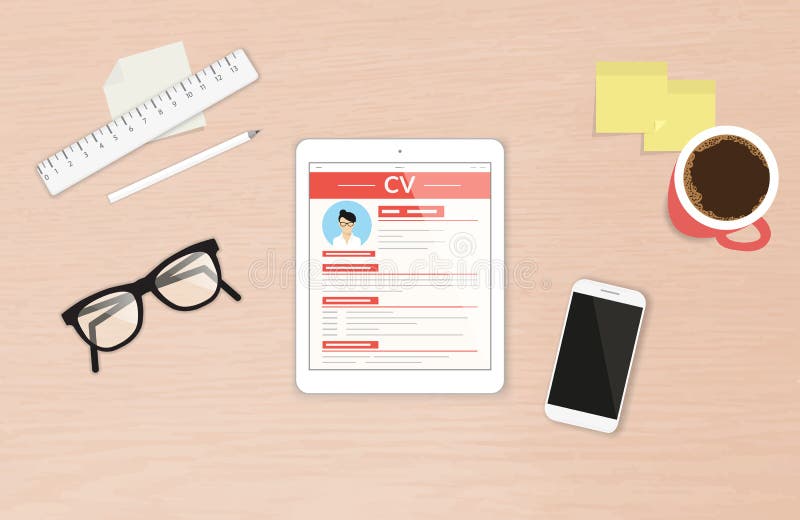 Realistic Desktop Design with CV Template Presentation on the Tablet Pc ...