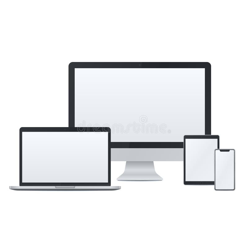 Realistic Desktop Pc, Laptop, Tablet Pc and Smart Phone Set Stock ...