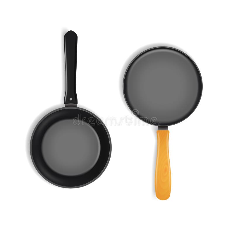 Realistic Detailed 3d Black Frying Pan Set. Vector Stock Vector ...