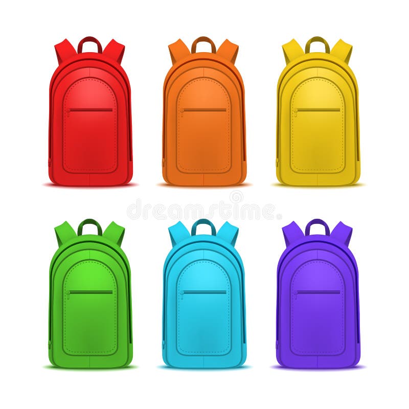 Realistic Detailed 3d Color Blank School Backpacks Template Mockup Set ...