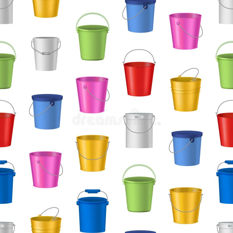 Realistic Detailed 3d Color Buckets Seamless Pattern Background. Vector ...