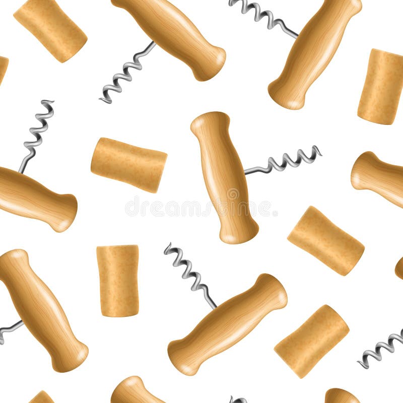 Realistic Detailed 3d Corkscrew and Cork Seamless Pattern Background ...