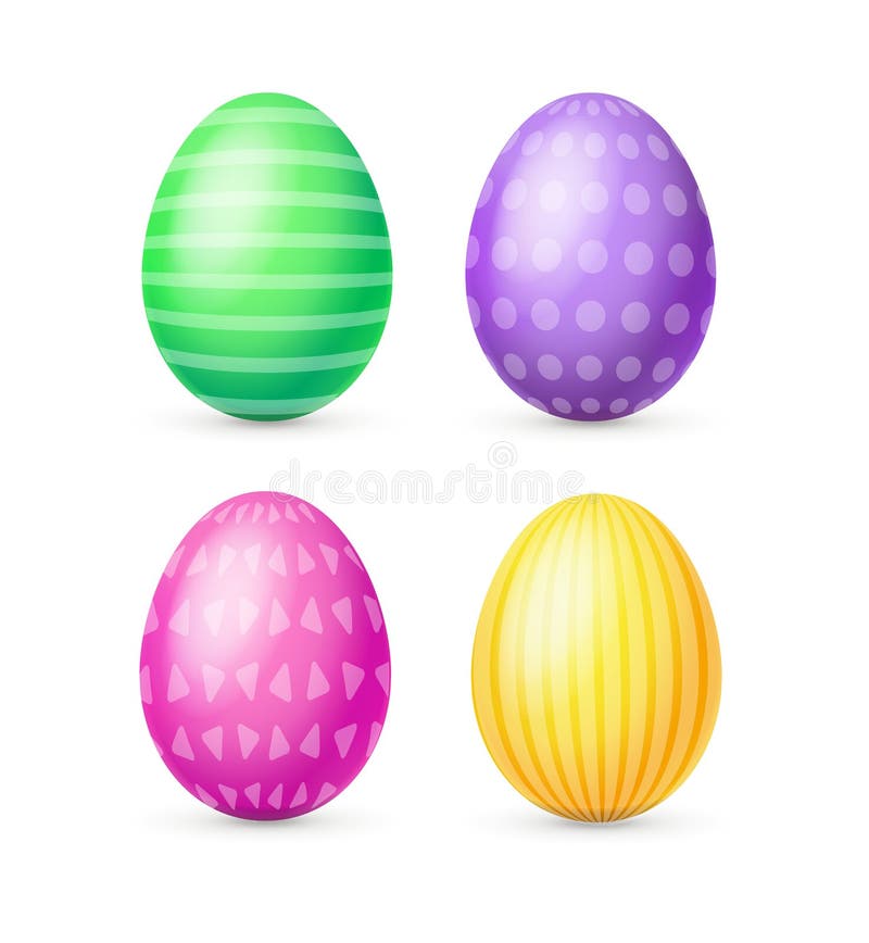 Realistic Detailed 3d Different Color Easter Egg Set. Vector Stock ...
