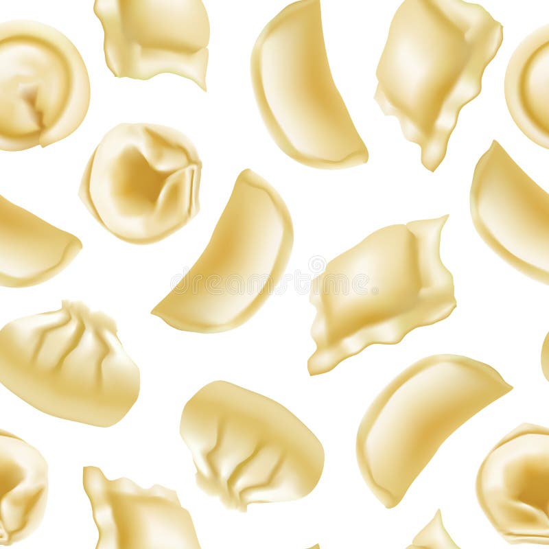 Realistic Detailed 3d Different Types Dumplings Seamless Pattern ...