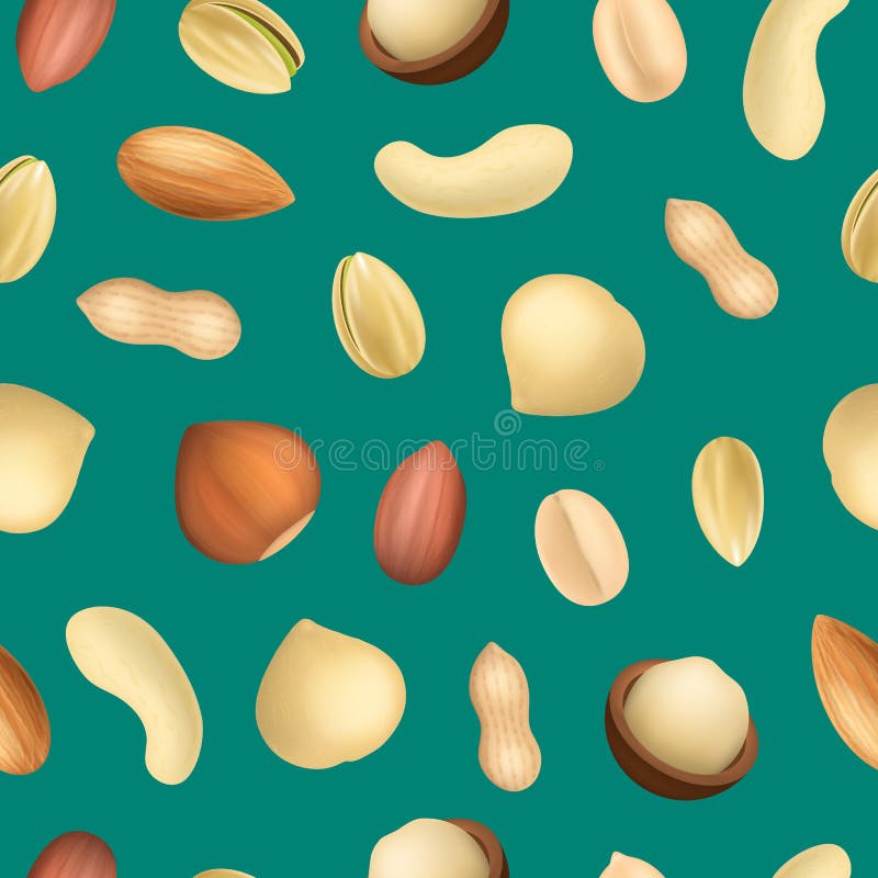 Realistic Detailed 3d Different Types Nuts Seamless Pattern Background ...