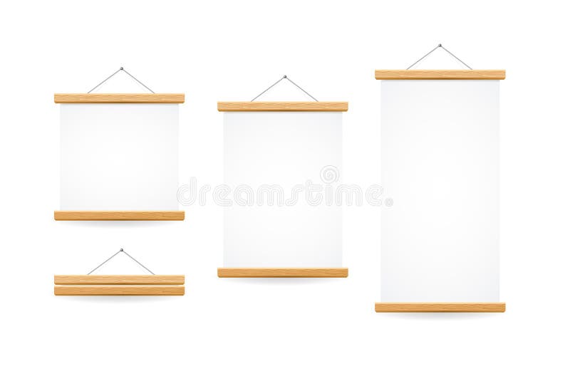 Realistic Detailed 3d Empty Template Banner Scroll Wood Set. Vector ...