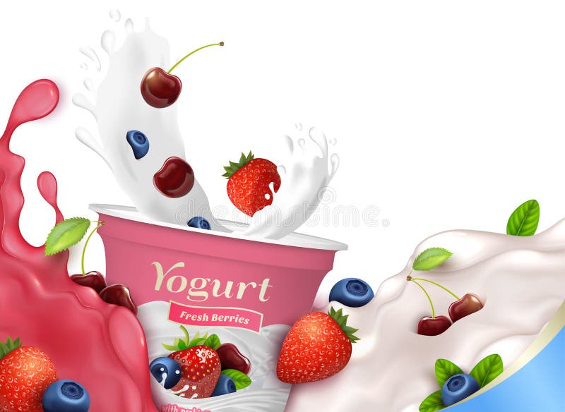 Realistic Detailed 3d Fresh Berries Yogurt Packaging Container with ...
