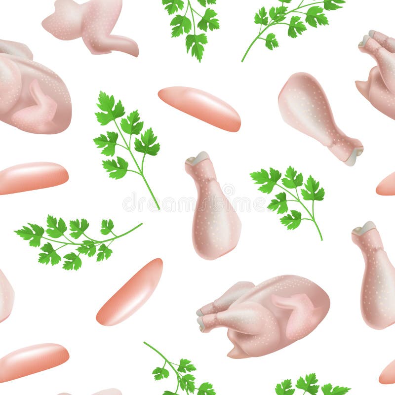 Realistic Detailed 3d Fresh Chicken Parts Seamless Pattern Background ...