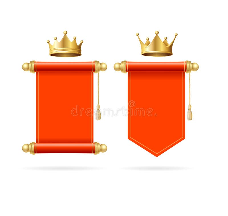 Realistic Detailed 3d Golden Crown and Red Scroll Set. Vector Stock ...