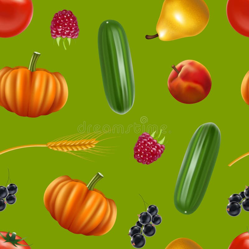 Realistic Detailed 3d Harvest Seamless Pattern Background . Vector ...