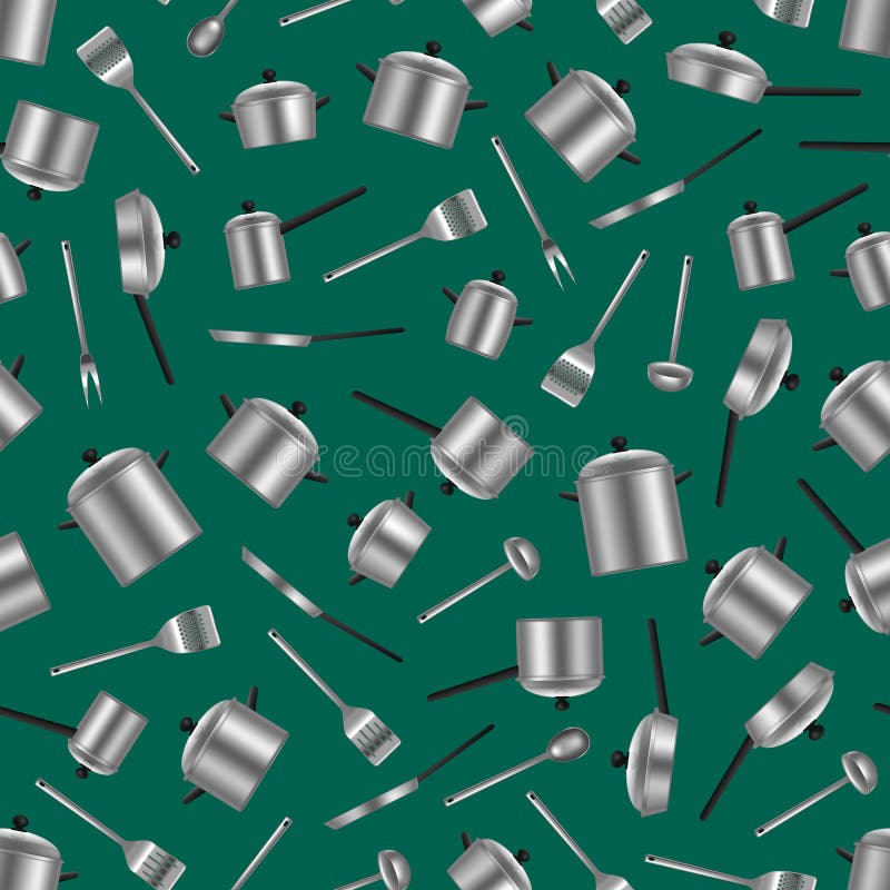Realistic Detailed 3d Kitchen Utensils Seamless Pattern Background ...