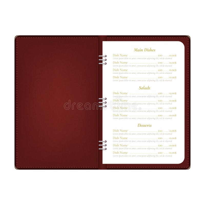 Realistic Detailed 3d Menu Book Open View. Vector Stock Vector ...
