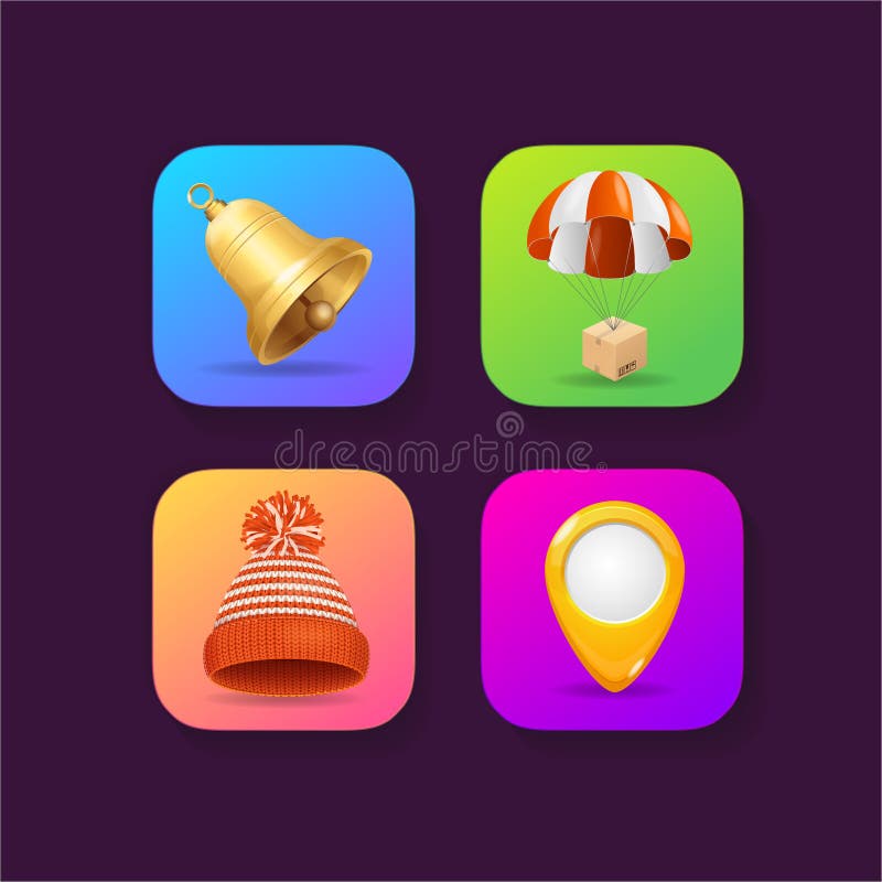 Realistic Detailed 3d Mobile Application Icons Set. Vector Stock Vector ...