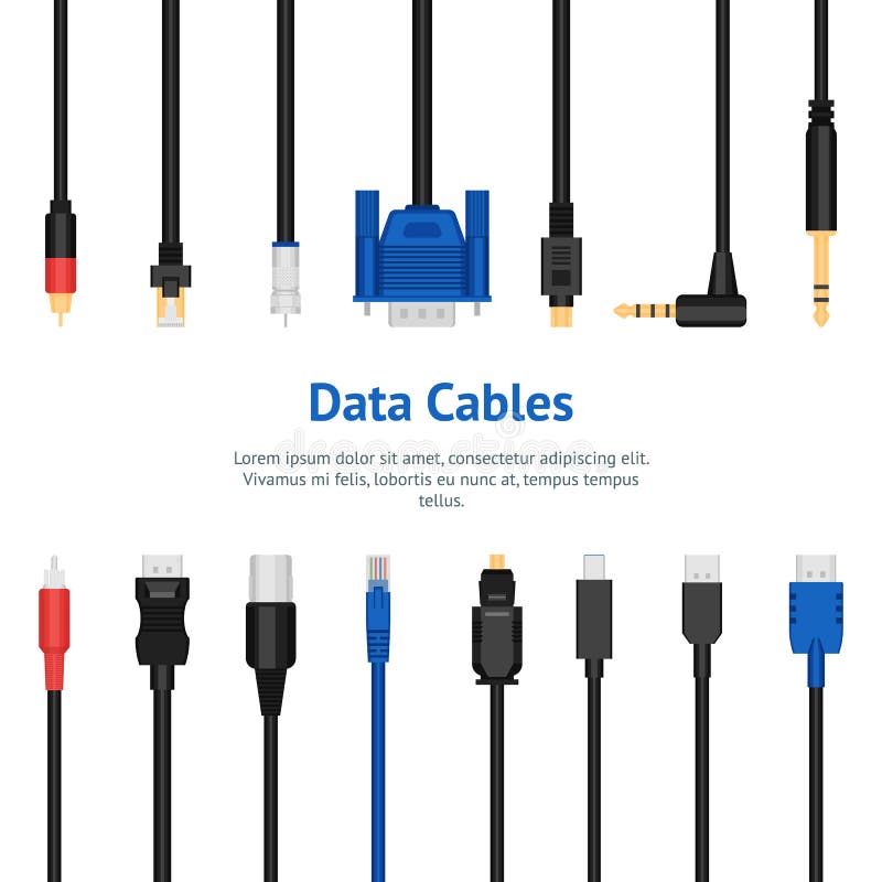 Realistic Detailed 3d Network Data Cable Connectors Card Poster. Vector ...