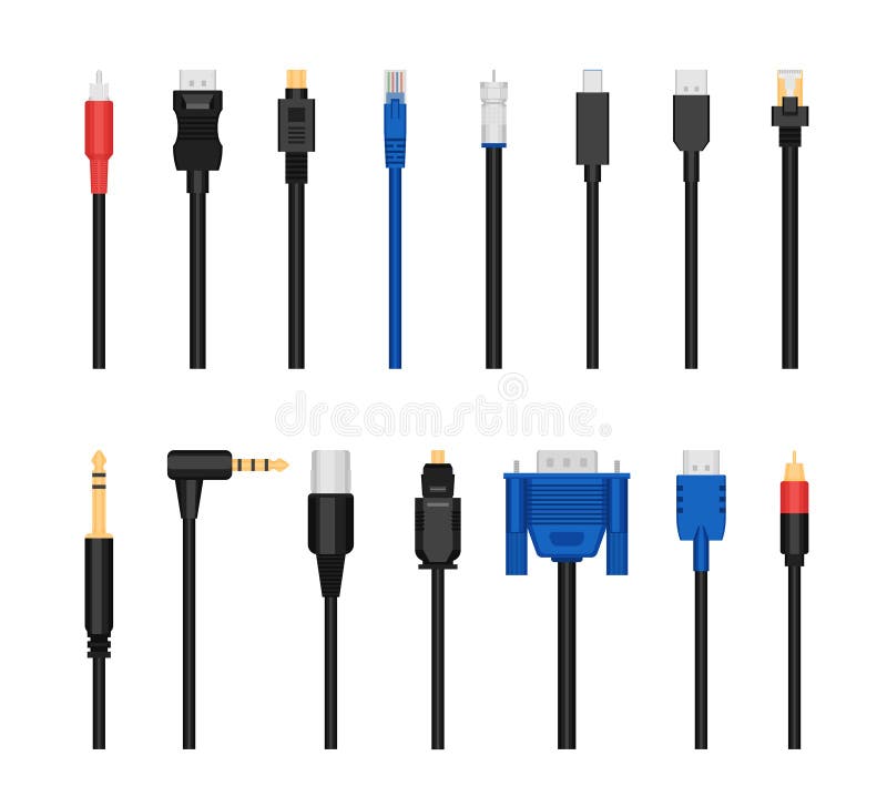 Realistic Detailed 3d Network Data Cable Connectors Set. Vector Stock ...