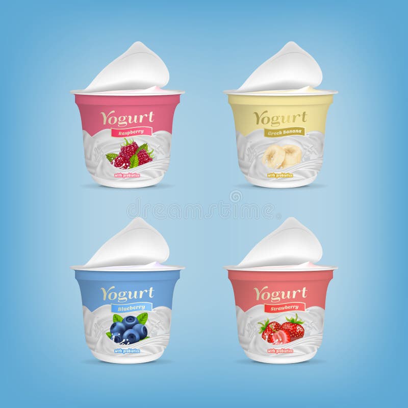 Realistic Detailed 3d Open Yogurt Packaging Container Different Taste ...