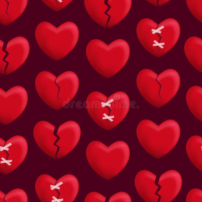 Realistic Detailed 3d Red Broken Hearts Seamless Pattern Background ... Realistic Detailed 3d Red Broken Hearts Seamless Pattern Background ...