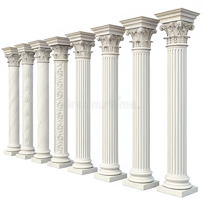 Realistic Detailed 3D Row of White Ancient Columns Stock Illustration ...